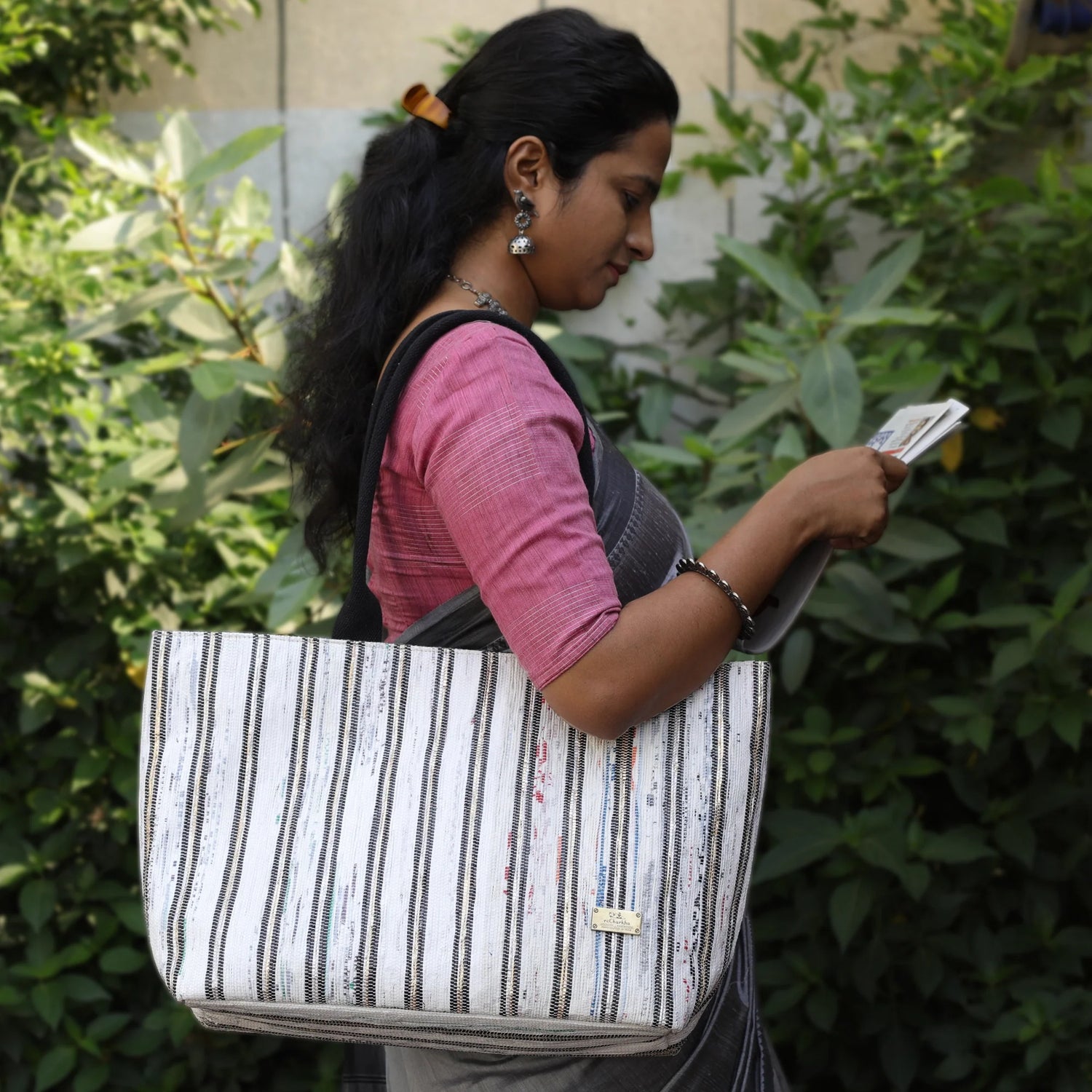 reCharkha Upcycled Handwoven products made from Waste Plastic bags and ...