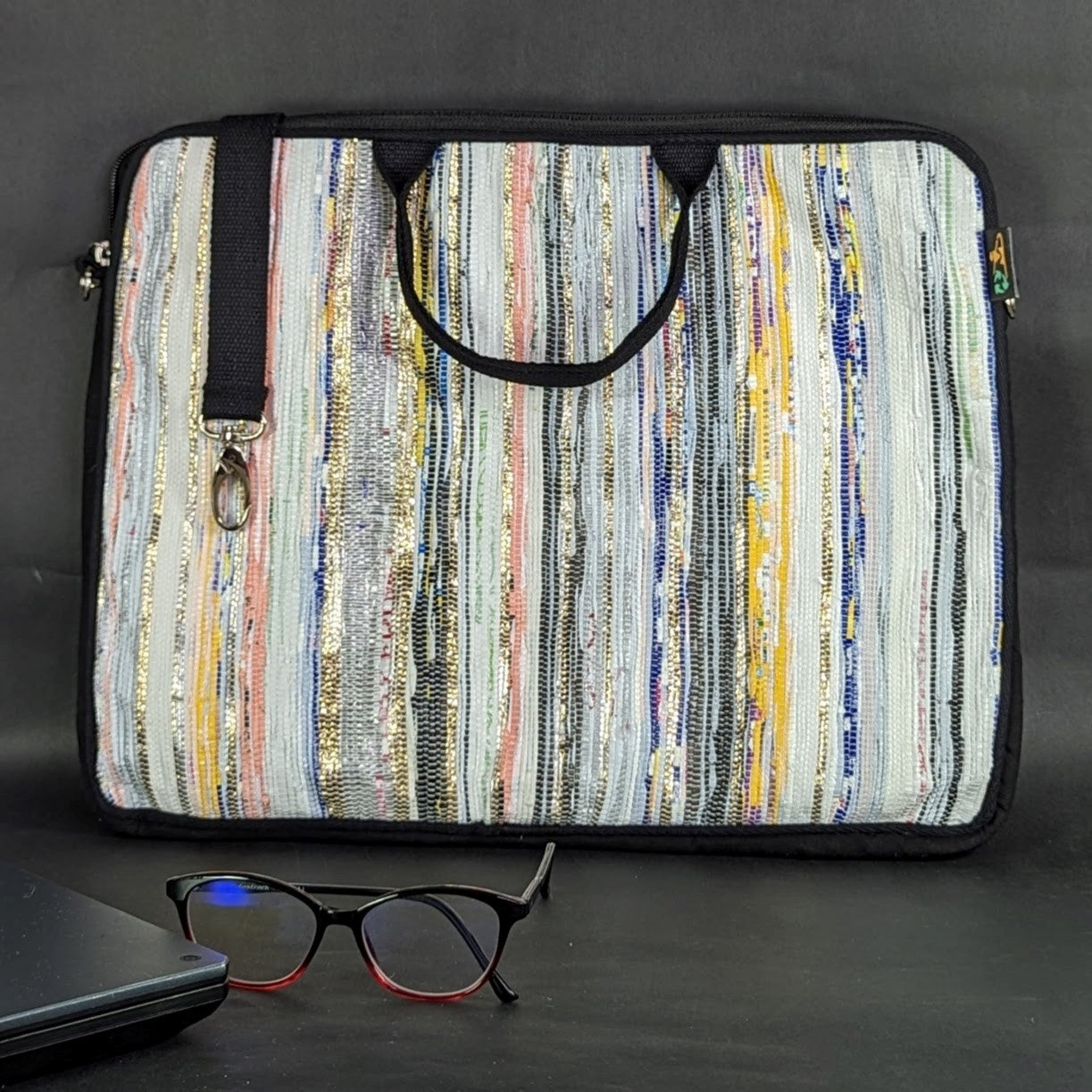Multicolored Striped Waste Plastic Wrappers Upcycled Handwoven Laptop ...